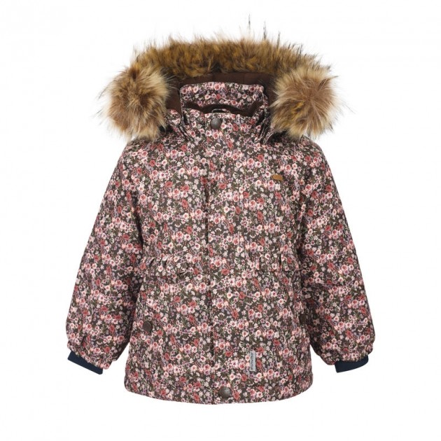 Minymo-Barn-Vinterjakke-Blomsterprint-Hette-Liten-Java-Brun ...